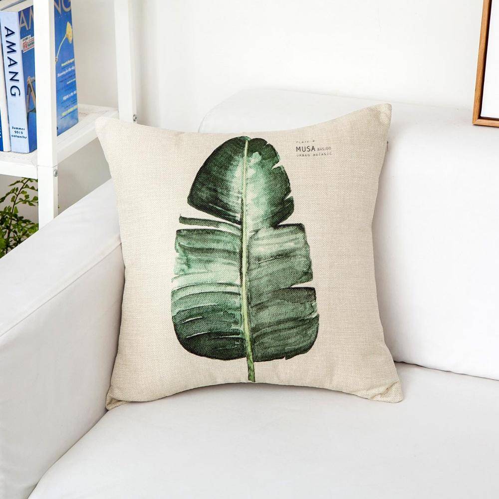 Botanical Tropical Plants Cushion Cover Linen Pillowcase 45x45cm (4 ...